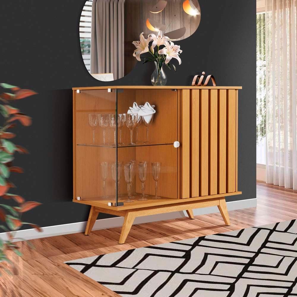 Aparador Buffet Ripado Porta de Vidro 92 Cm Nature Daryl Shop Jm ...
