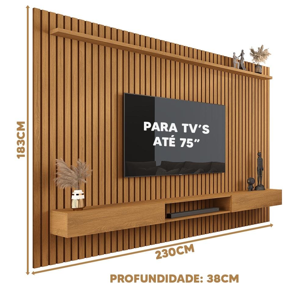 Painel Ripado com Bancada Suspensa Tv até 75 Polegadas 2.2 Nature Veridian Jm Móveis ...