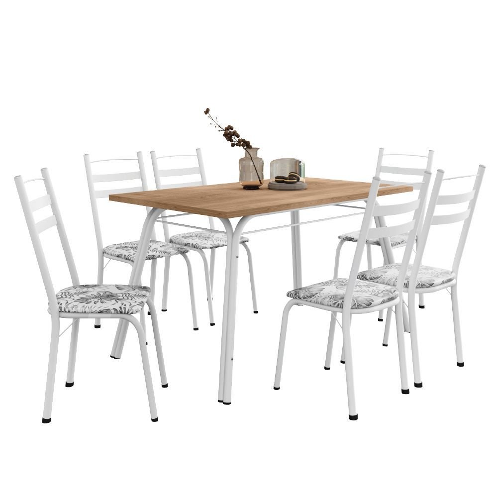Conjunto de Mesa Sala de Jantar com 6 Cadeiras Tubular Tampo Bp ...