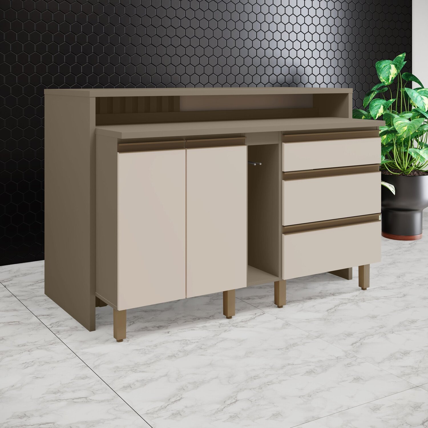 Kit Ilha Gourmet 2 Portas 3 Gavetas com Tampo Aurora | MadeiraMadeira