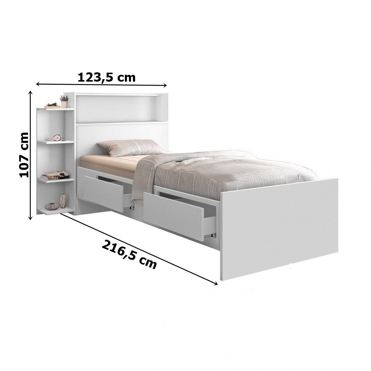 Cama Isa Baú 2 Gavetas Solteiro Branco – VJ Móveis | MadeiraMadeira