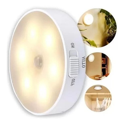 Luminária Led Redonda Sem Fio Sensor Presença Bateria Recarregável ...