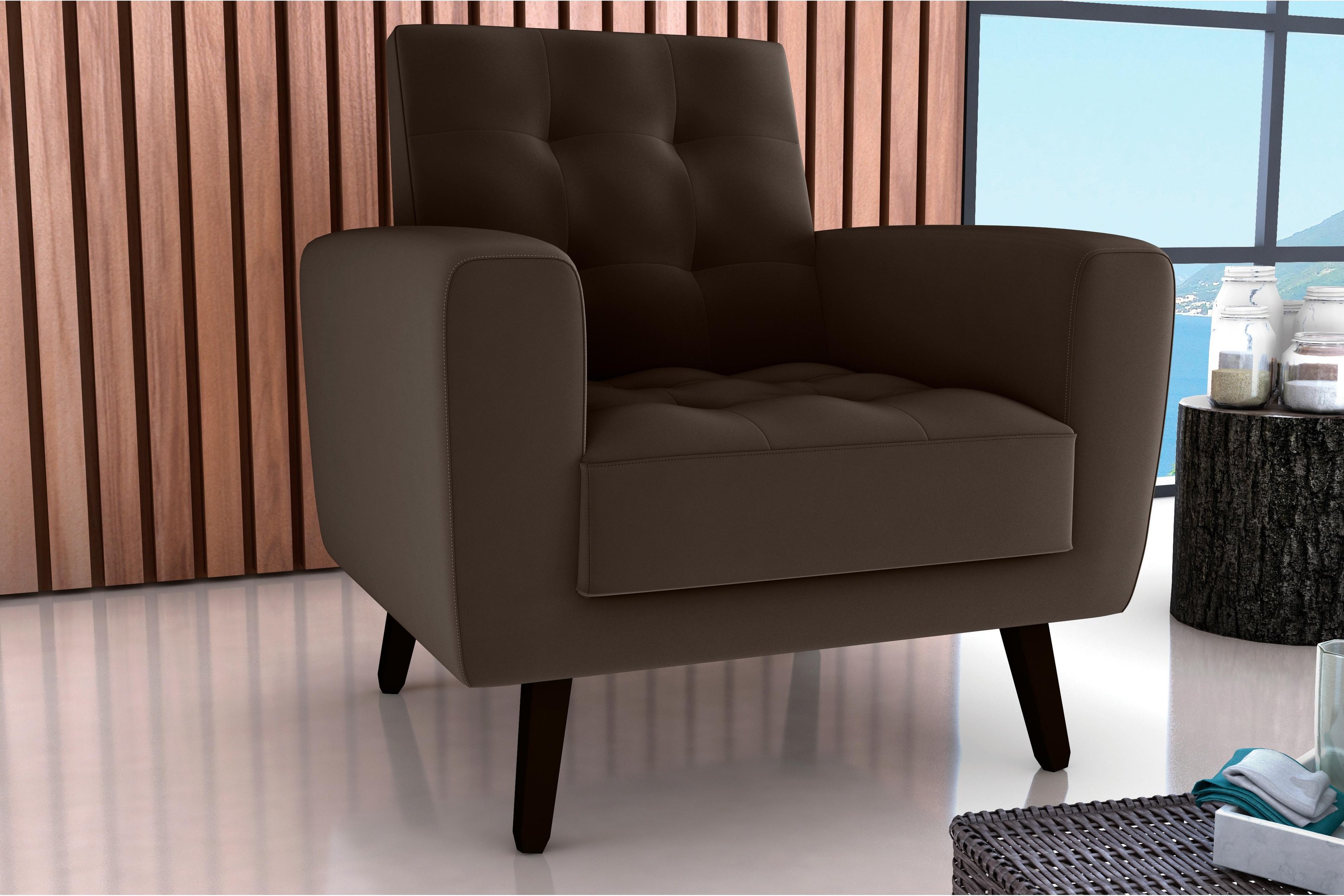 Poltrona Decorativa Lívia Veludo Marrom E426 - Matrix | MadeiraMadeira