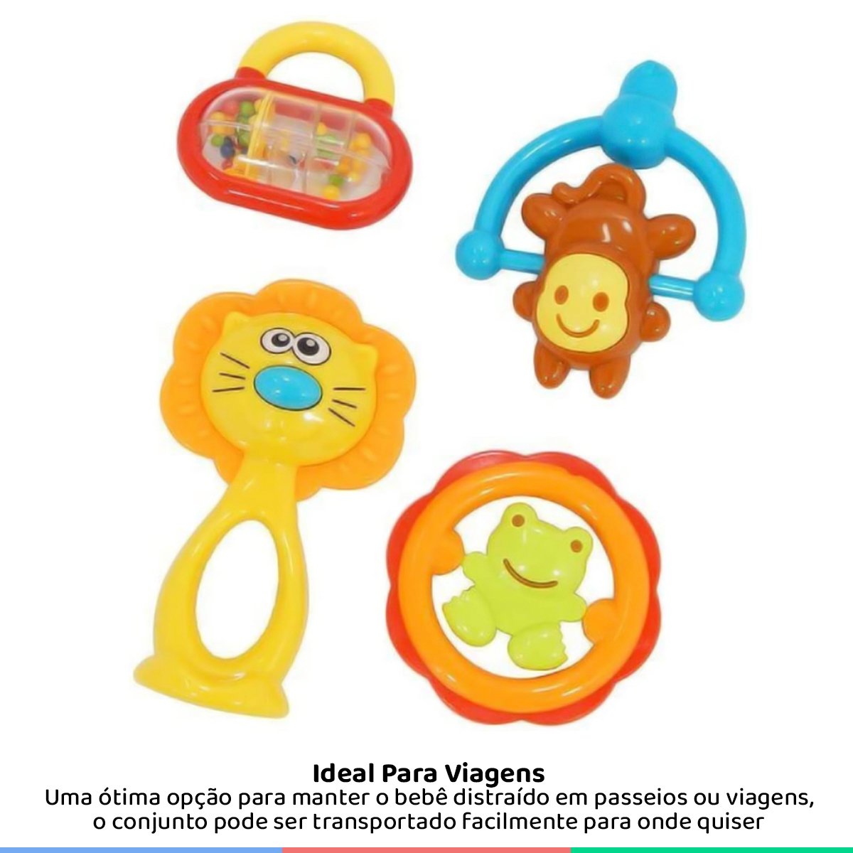 Conjunto Chocalhos Infantil Para Bebê +3 Meses Com 4 Brinquedos Com ...