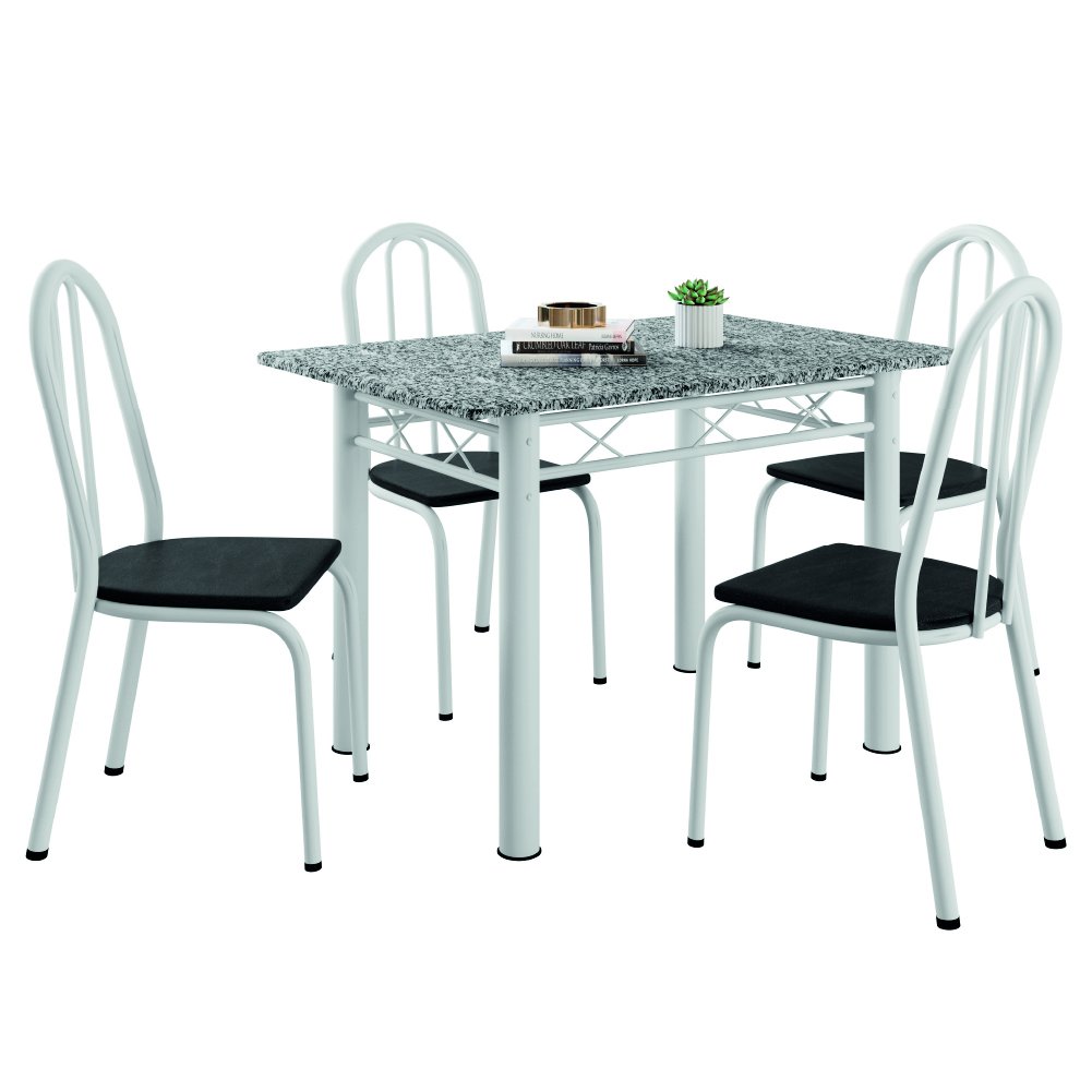 Conjunto Sala de Jantar Mesa Sara com 4 Cadeiras Diva 1,20m Granito ...