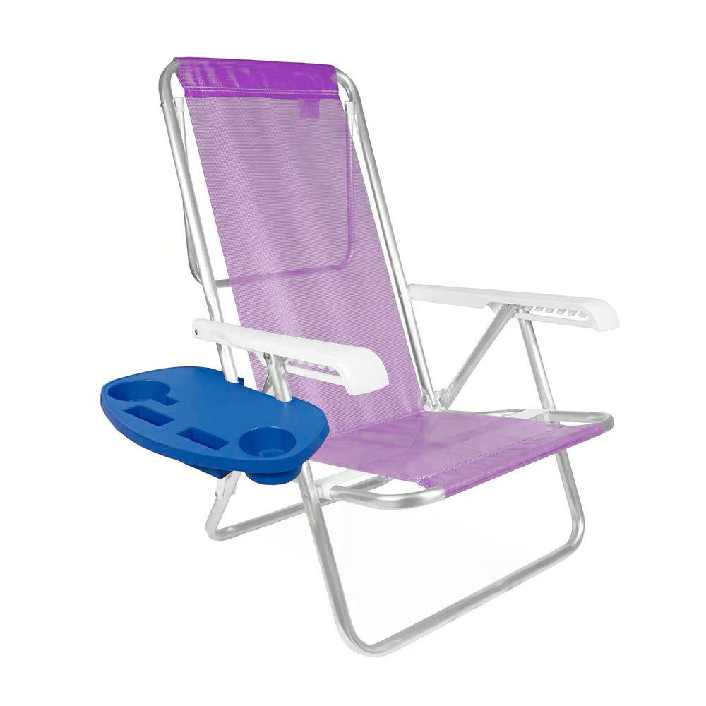 Kit Cadeira Praia 8 Pos. Aluminio + Mesa P/ Cadeira Mor cor:lilás ...