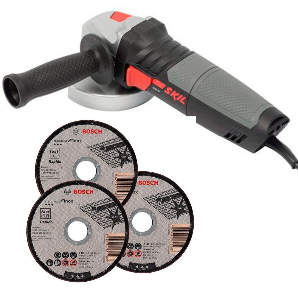 Esmerilhadeira Angular 4.1/2 POL 830W 9004 SKIL com 3 Discos de Corte e ...