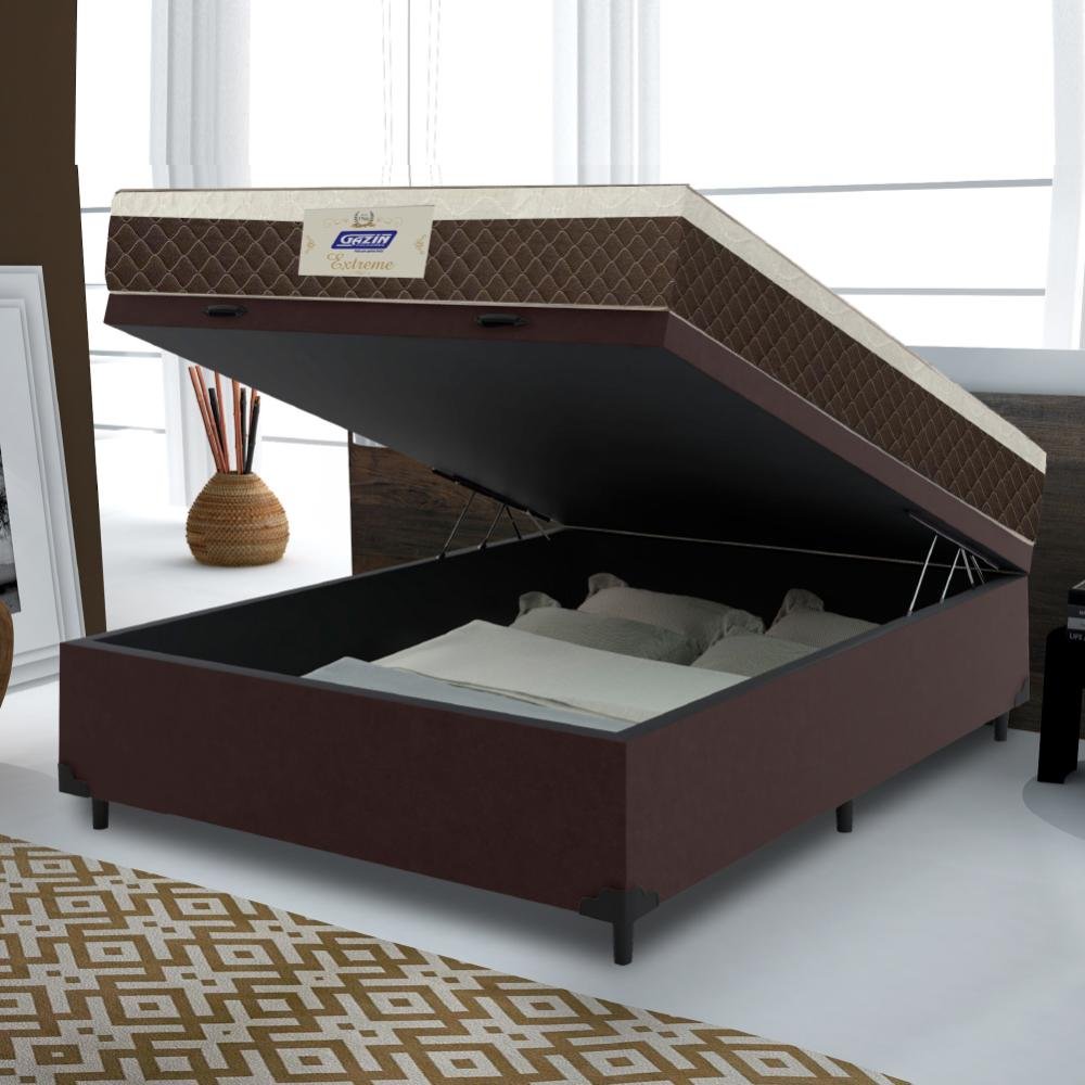 Cama Box Baú Casal Colchão Molas Ensacadas Extreme 138x188x61cm Marrom | MadeiraMadeira