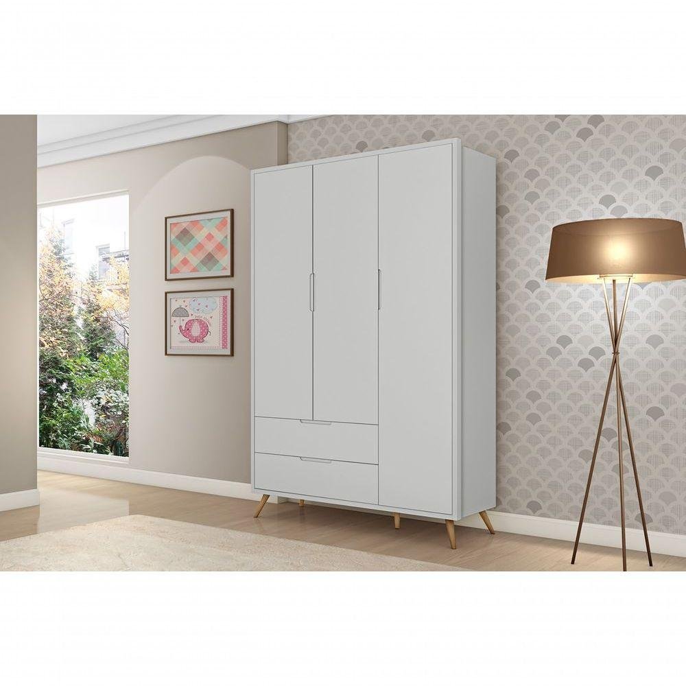 Guarda Roupa Old Minimalista 3 Portas 2 Gavetas Cinza | MadeiraMadeira