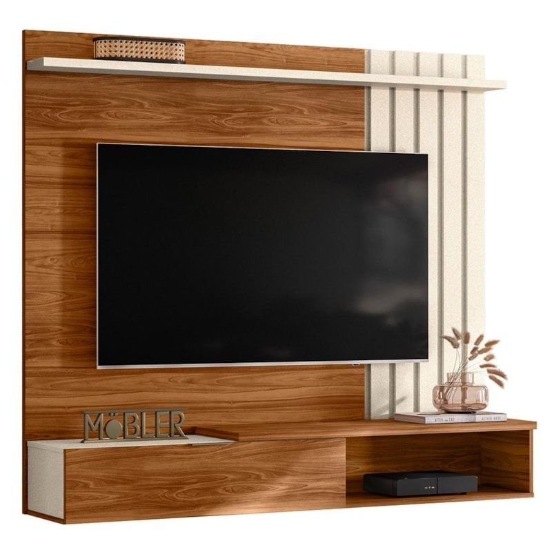 Home Suspenso Vegas 160cm para Tv até 65” - Mobler:cinamomo Mel/pérola Metalizado | MadeiraMadeira