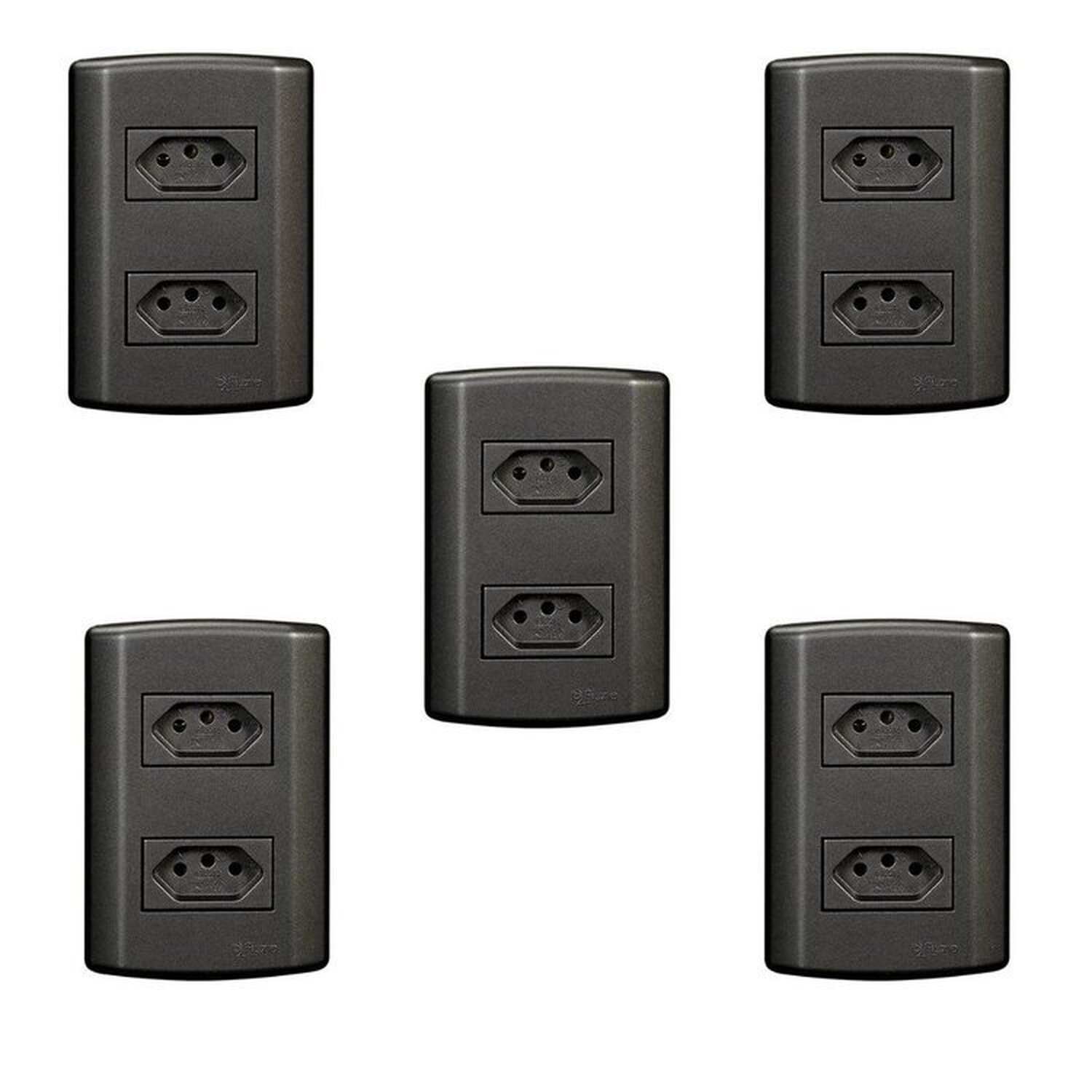 Cinco Conjuntos com 2 Tomadas 2p+t 20a 250v, Modular, com Placa 4x2 e Suporte | MadeiraMadeira