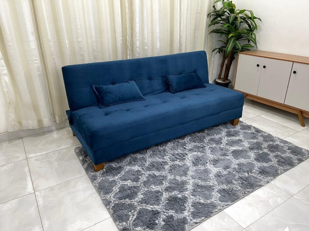Sofá Cama Arpoador 1.85m – Azul Veludão | MadeiraMadeira