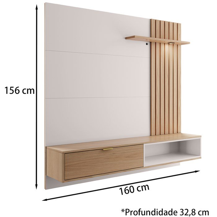 Painel Home para Tv 60 Polegadas Tocantins Off White Freijo Clb | MadeiraMadeira