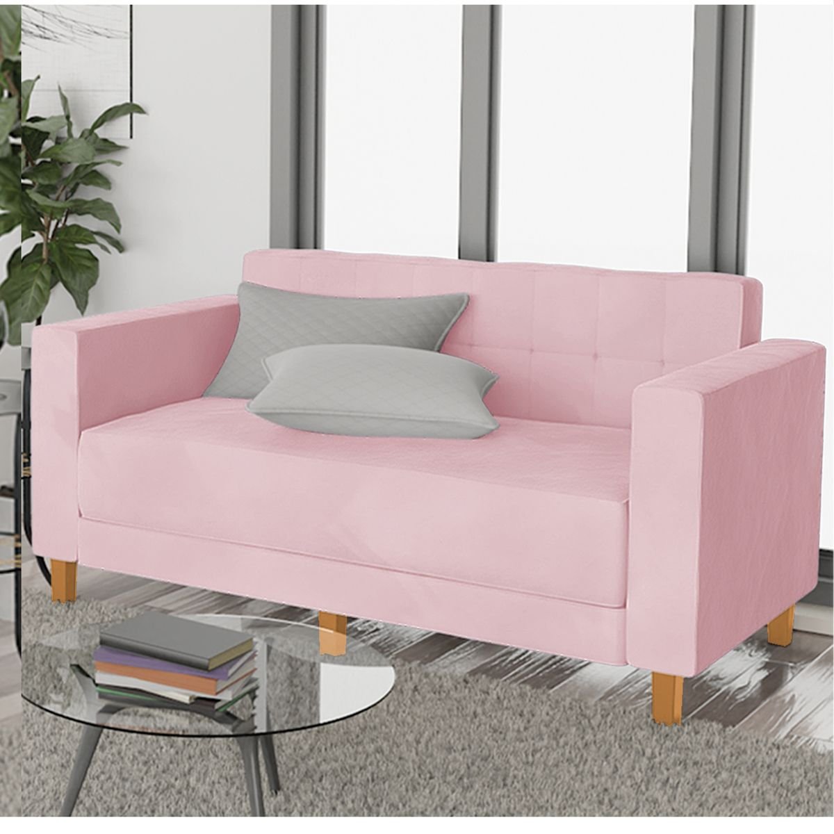 Sofá 2 Lugares Denver Suede Rosa Bebê - Amarena Móveis | MadeiraMadeira