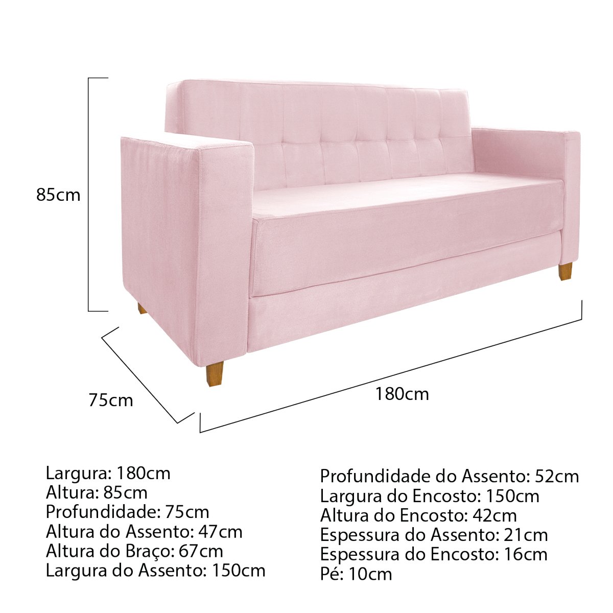 Sofá 2 Lugares Denver Suede Rosa Bebê - Amarena Móveis | MadeiraMadeira