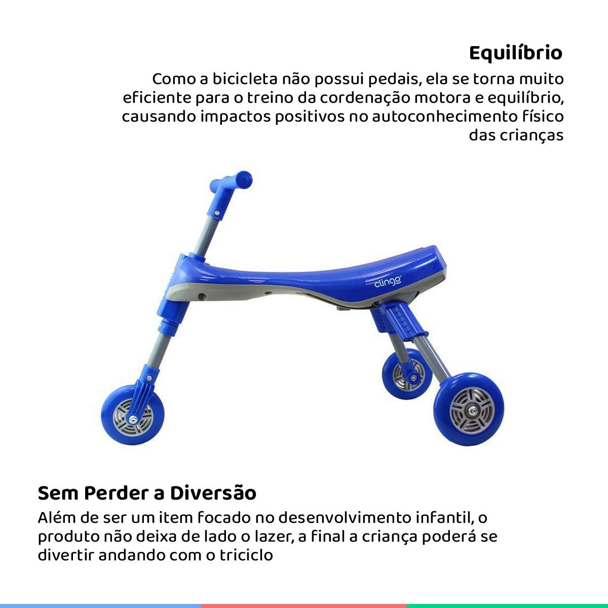 Triciclo Infantil Dobrável Até 20kg Portátil Clingo - Azul | MadeiraMadeira