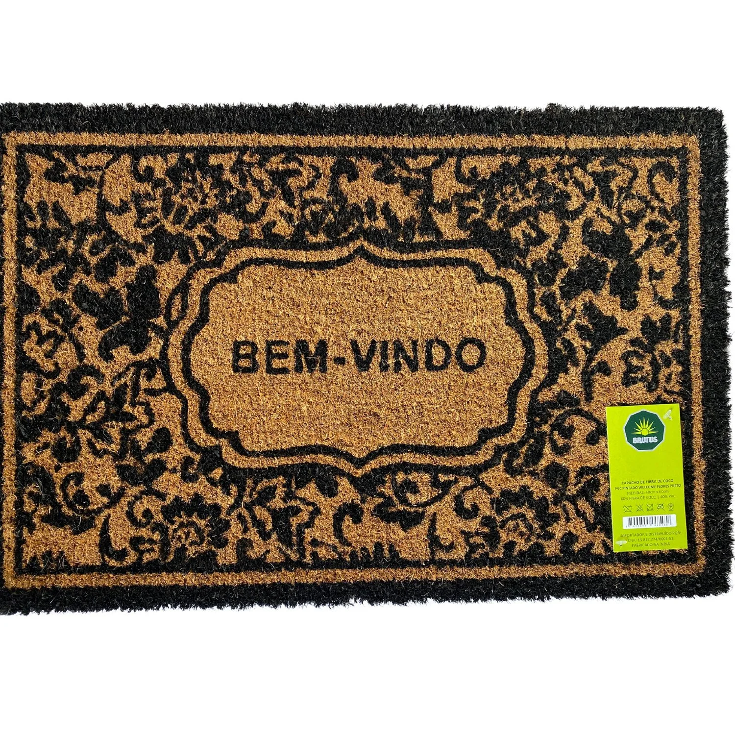 Capacho Fibra Coco Pvc Pintado Welcome Flores Preto 40cm X 60cm ...