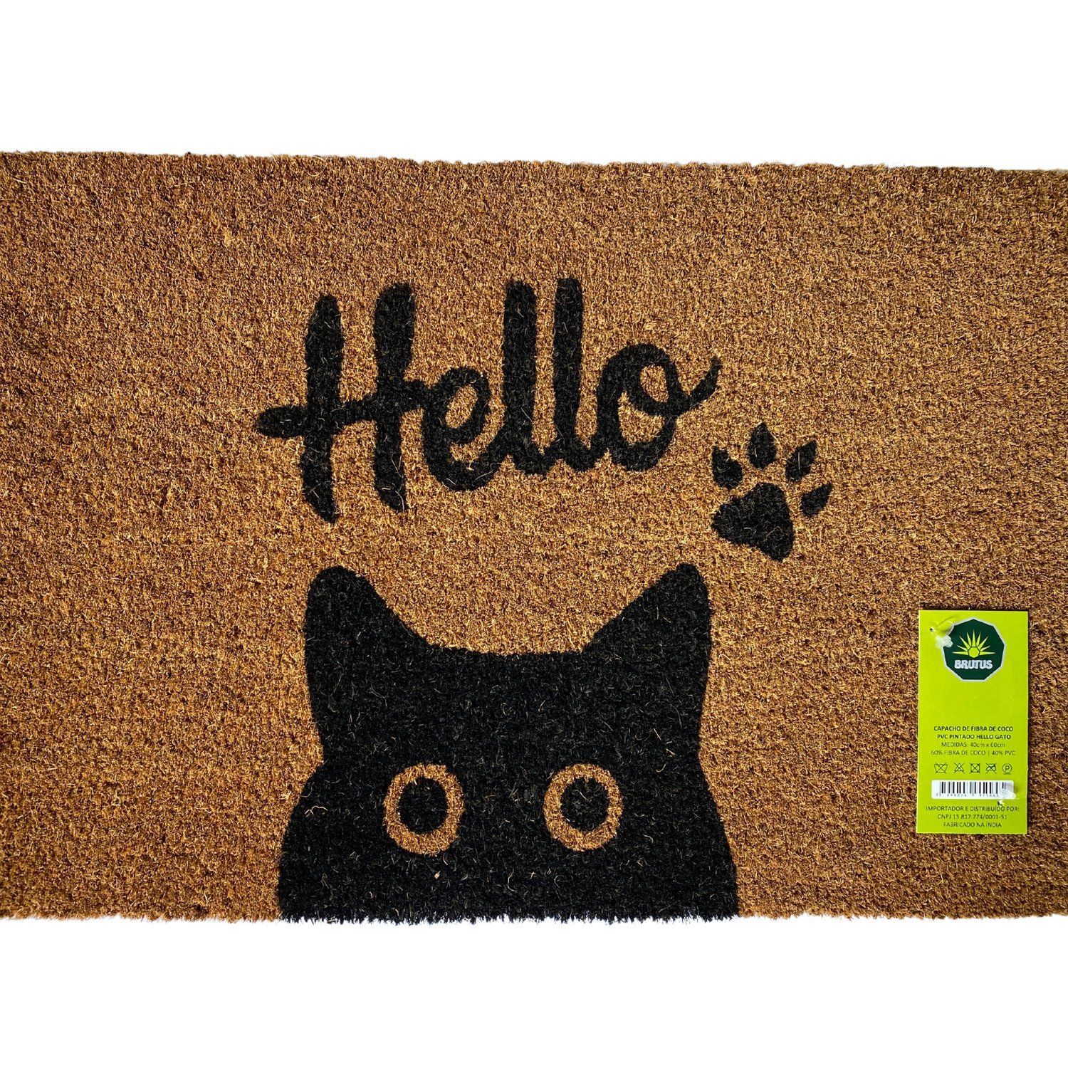 Capacho de Fibra de Coco Pvc Pintado Hello Gato 40cm X 60cm ...