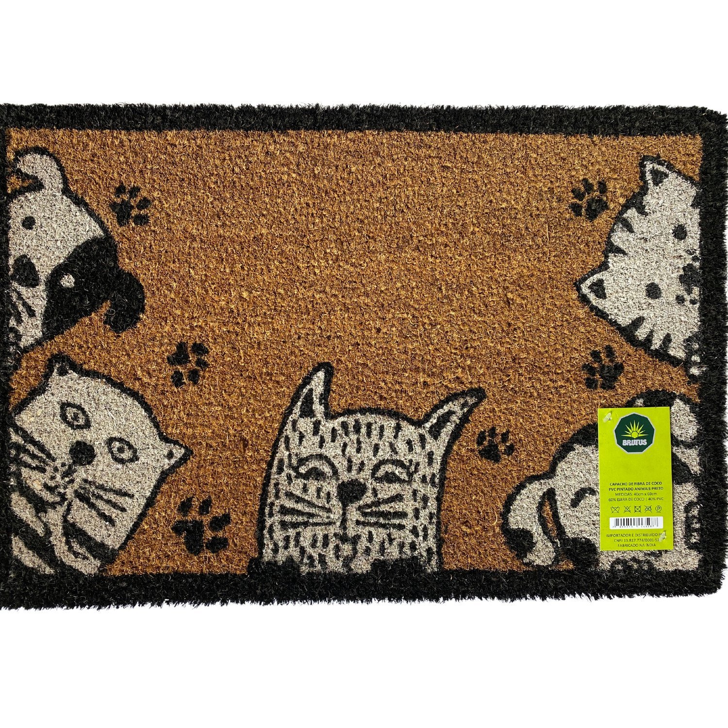 Capacho Fibra Coco Pvc Pintado Animais Preto 40cm X 60cm | MadeiraMadeira