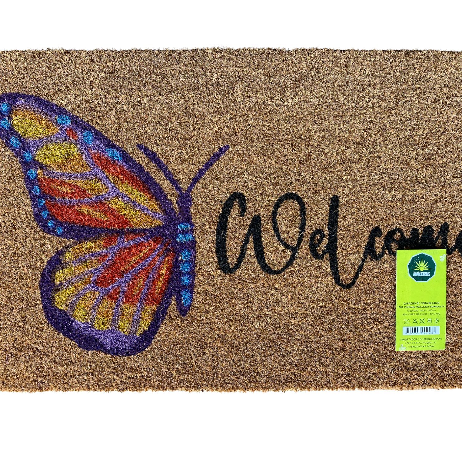 Capacho de Fibra de Coco Pvc Pintado Welcome Borboleta 40cm X 60cm ...