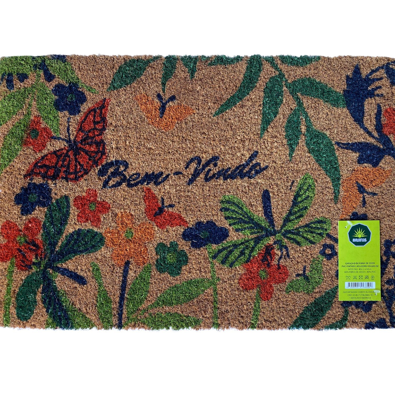 Capacho Fibra Coco Pvc Pintado Welcome Folhas 02 40cm X 60cm ...