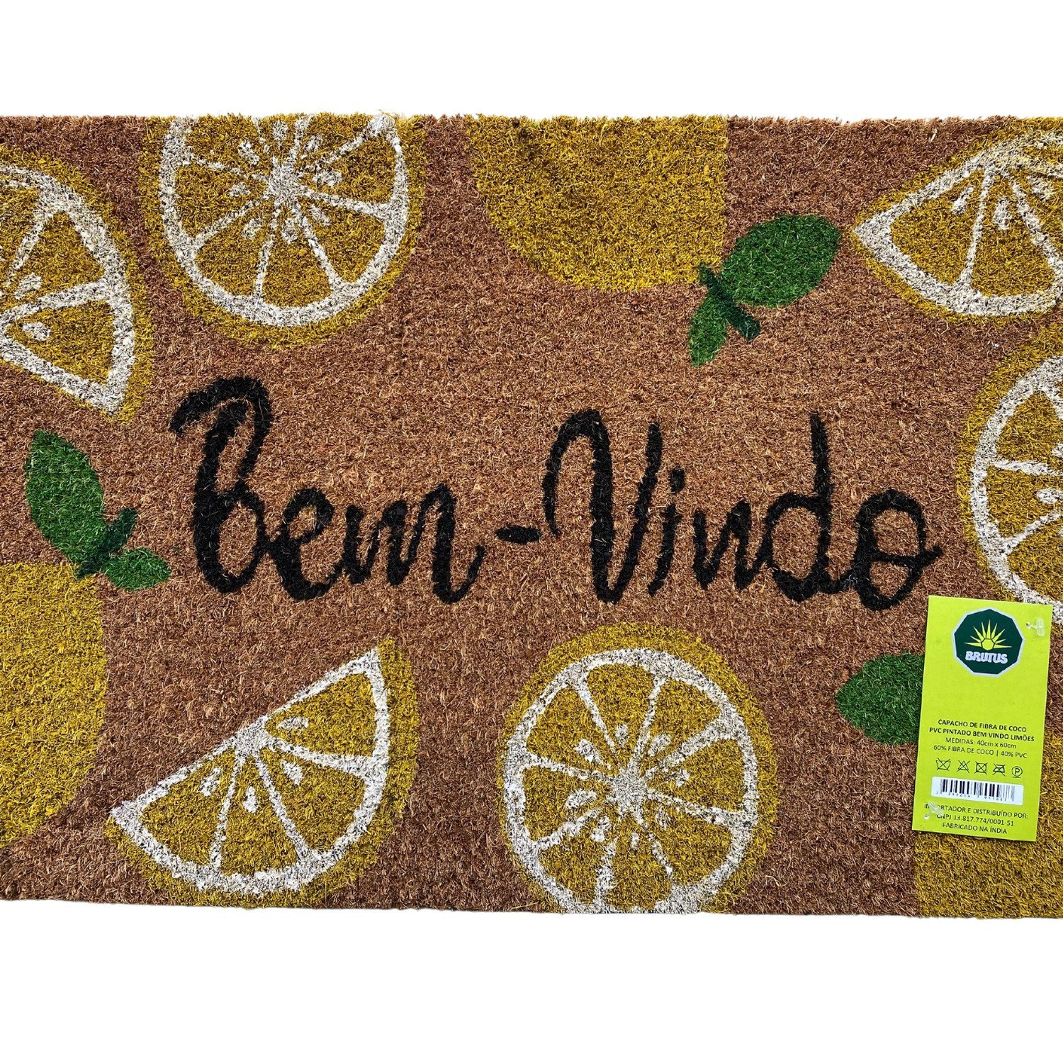 Capacho de Fibra de Coco Pvc Pintado Bem-vindo Limoes 40cm X 60cm ...