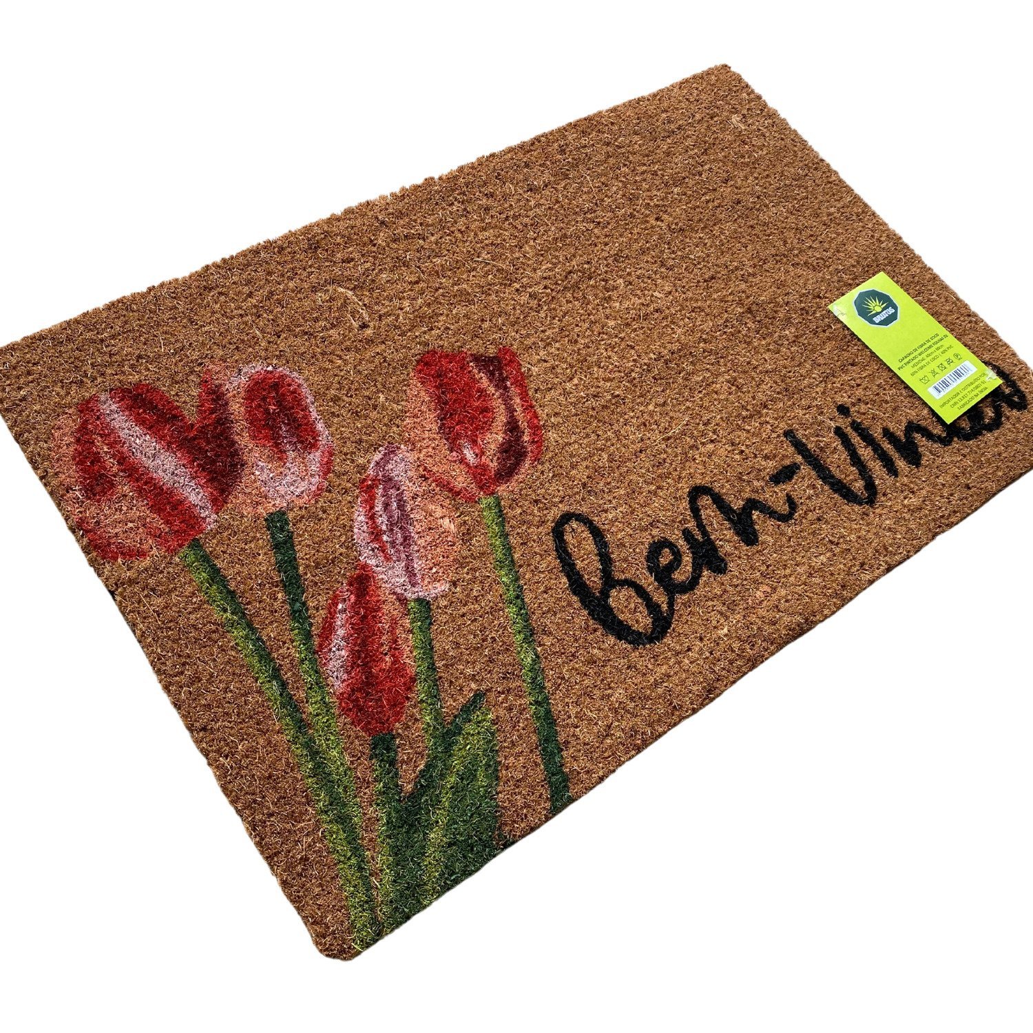 Capacho de Fibra de Coco Pvc Pintado Bem Vindo Tulipas 40cm X 60cm ...