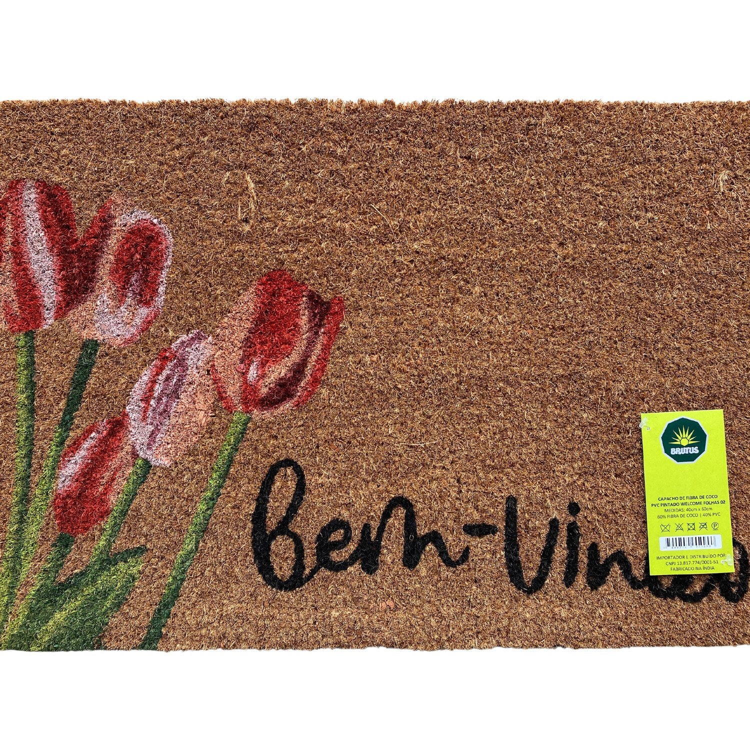 Capacho de Fibra de Coco Pvc Pintado Bem Vindo Tulipas 40cm X 60cm ...
