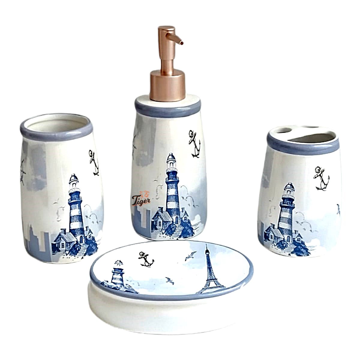 Kit Banheiro Lavabo Náutico Porta Sabonete Liquído Escova 4 Peças ...