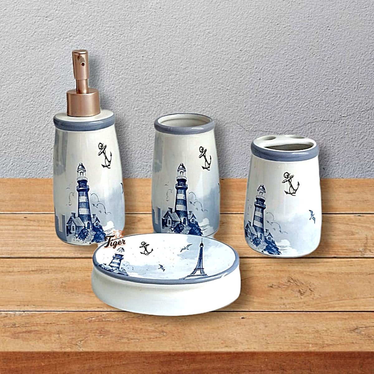Kit Banheiro Lavabo Náutico Porta Sabonete Liquído Escova 4 Peças ...