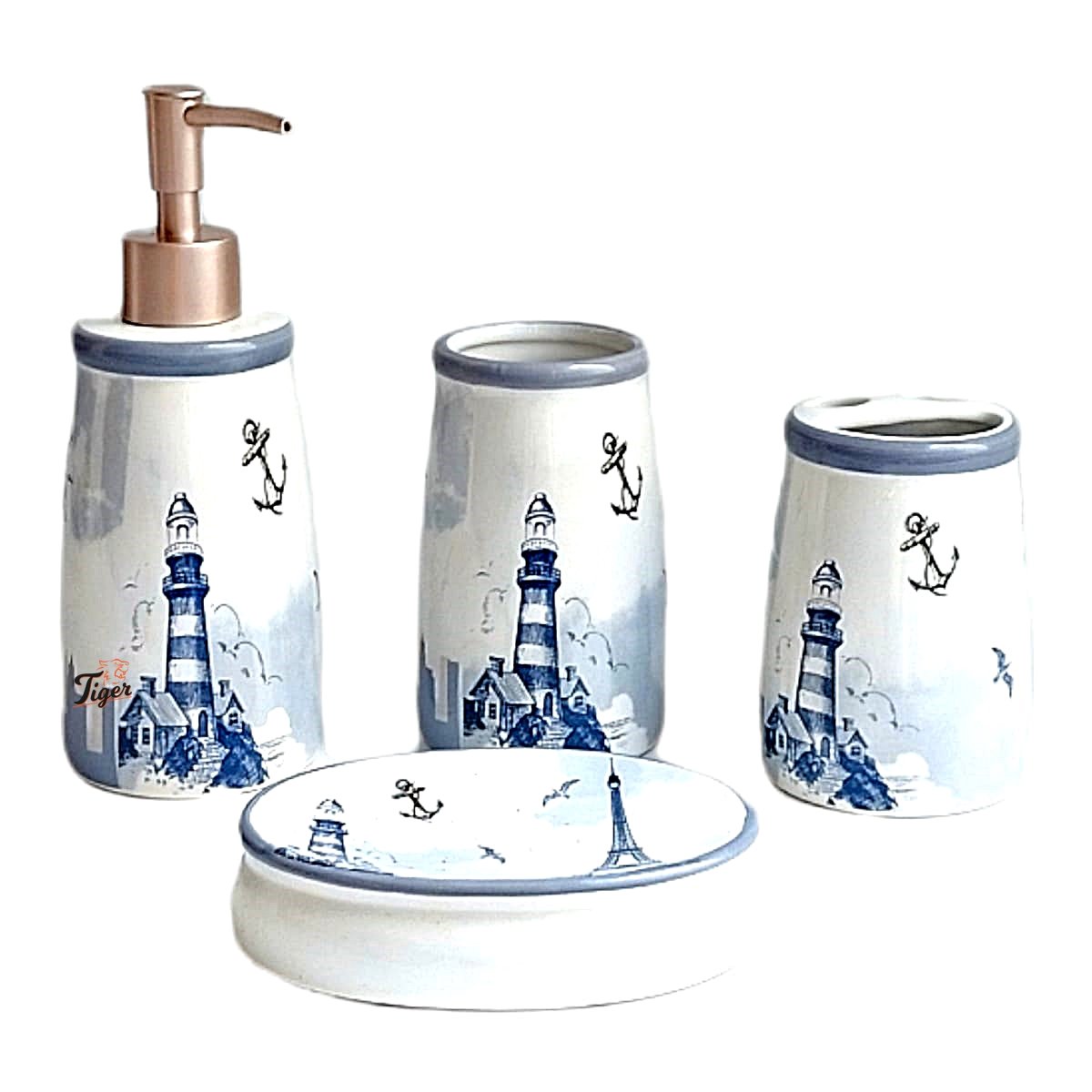 Kit Banheiro Lavabo Náutico Porta Sabonete Liquído Escova 4 Peças ...