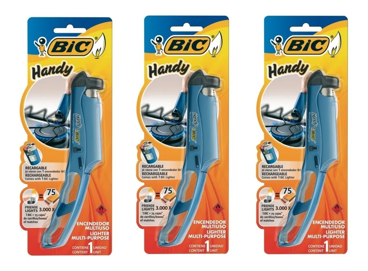 Kit com 3 Acendedor Isqueiro Fogão Forno Fogareiro Bic Handy Multiuso ...