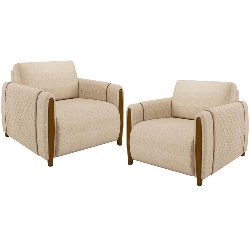 Kit 02 Poltronas Para Sala De Estar Pés De Madeira Base Fixa Flora M03 ...