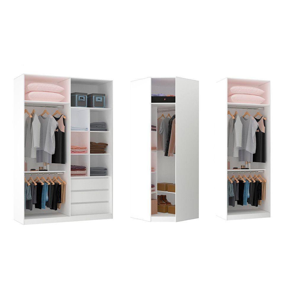 Guarda Roupas De Canto 3 Módulos Com 3 Gavetas 5 Cabideiros Branco ...