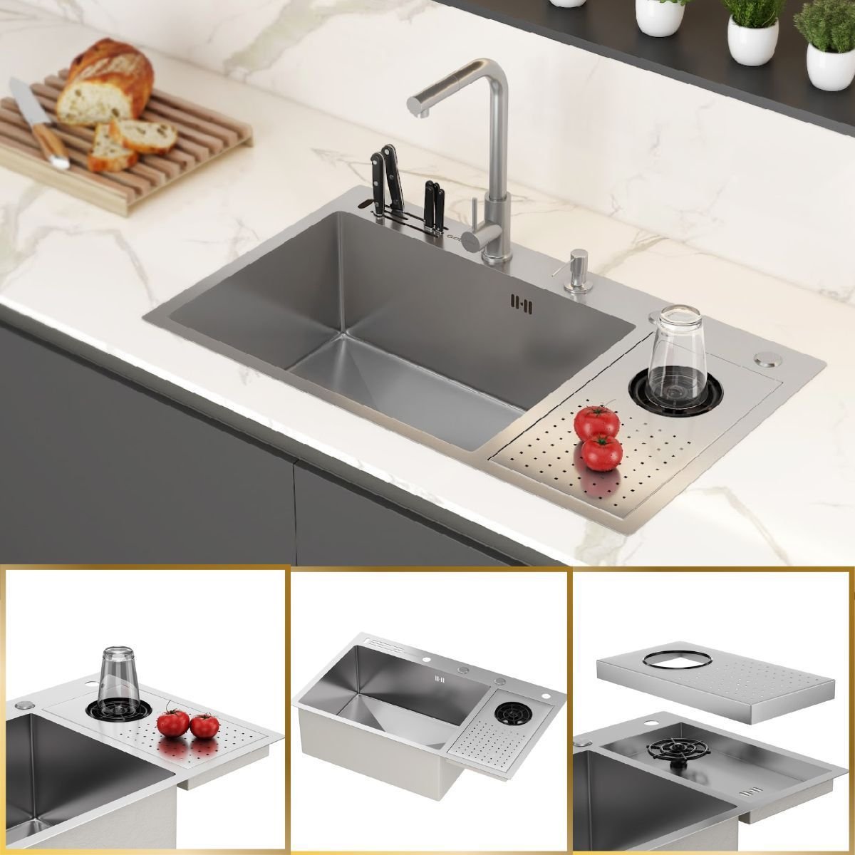 Cuba para Cozinha Gourmet Zurique Aço Inox 340 Lava Copos Goldenx ...