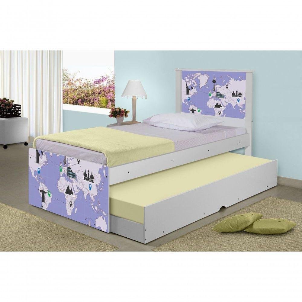 Bicama Juvenil Adesivada Mapa Viagens com Colchões | MadeiraMadeira