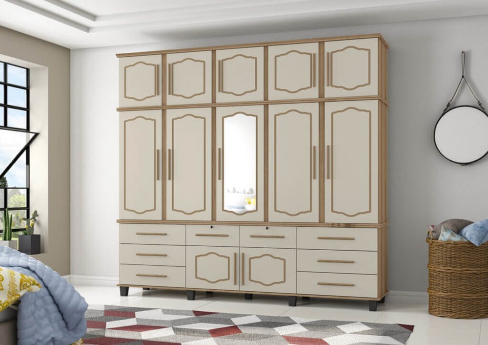 GUARDA ROUPA DIAMANTE 5 PTS FREIJO/OFFWHITE Fabrimóveis | MadeiraMadeira