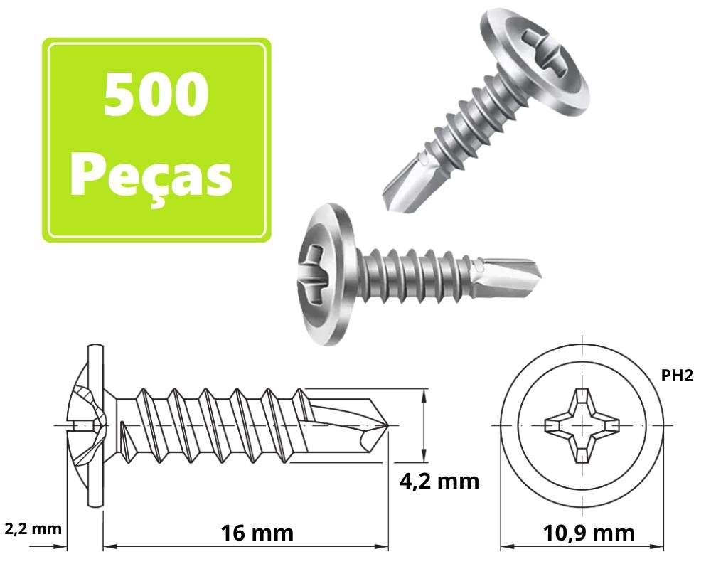 Parafuso Auto Brocante Flangeado Philips 4.2 x 16 - Caixa 500 Peças ...