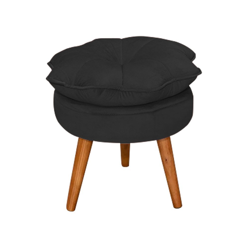 Kit 2 Puffs Pétala Pés de Madeira Maciça Suede Preto | MadeiraMadeira