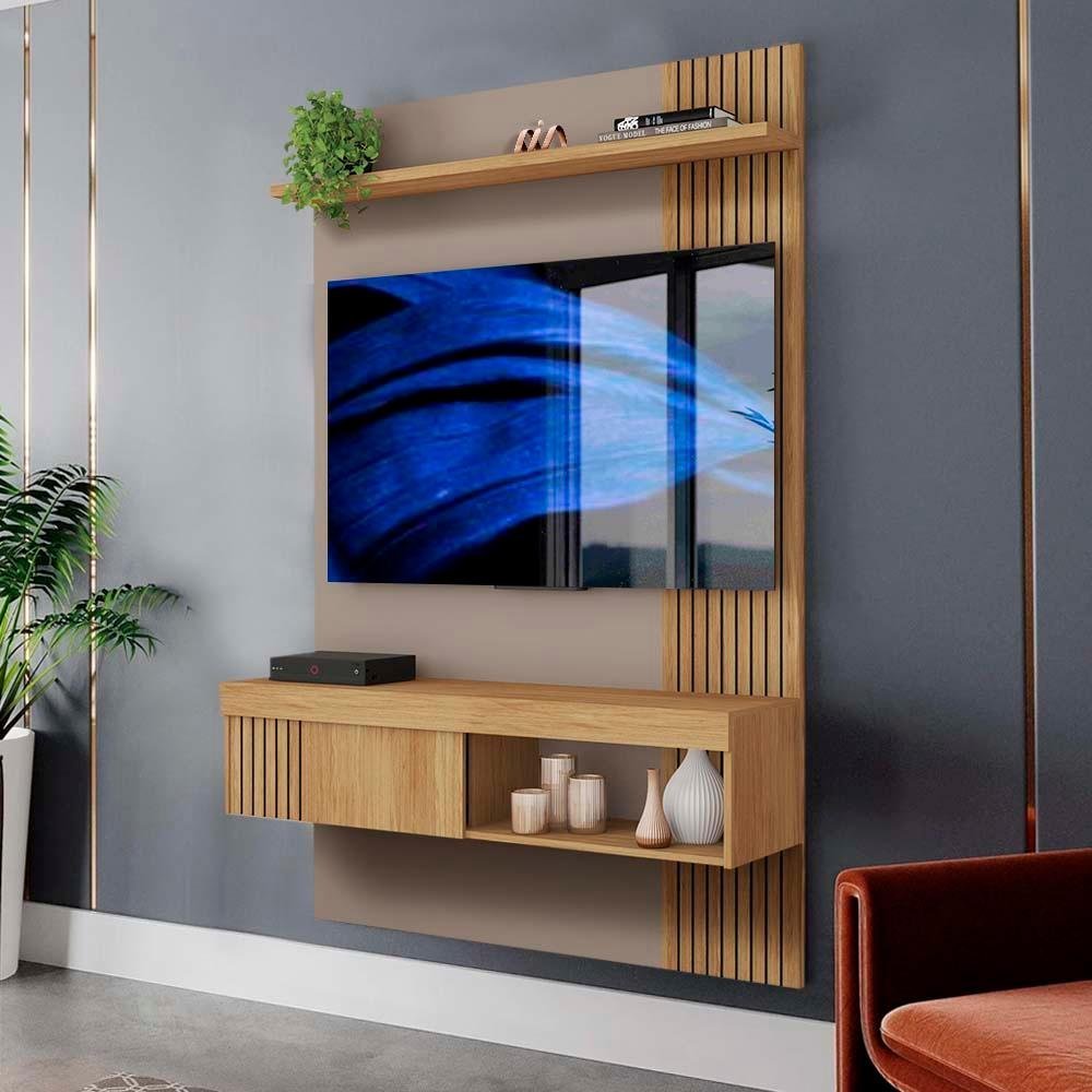 Painel com Detalhe Ripado até 45 Polegadas 119cm Buriti Marrom Charity ...