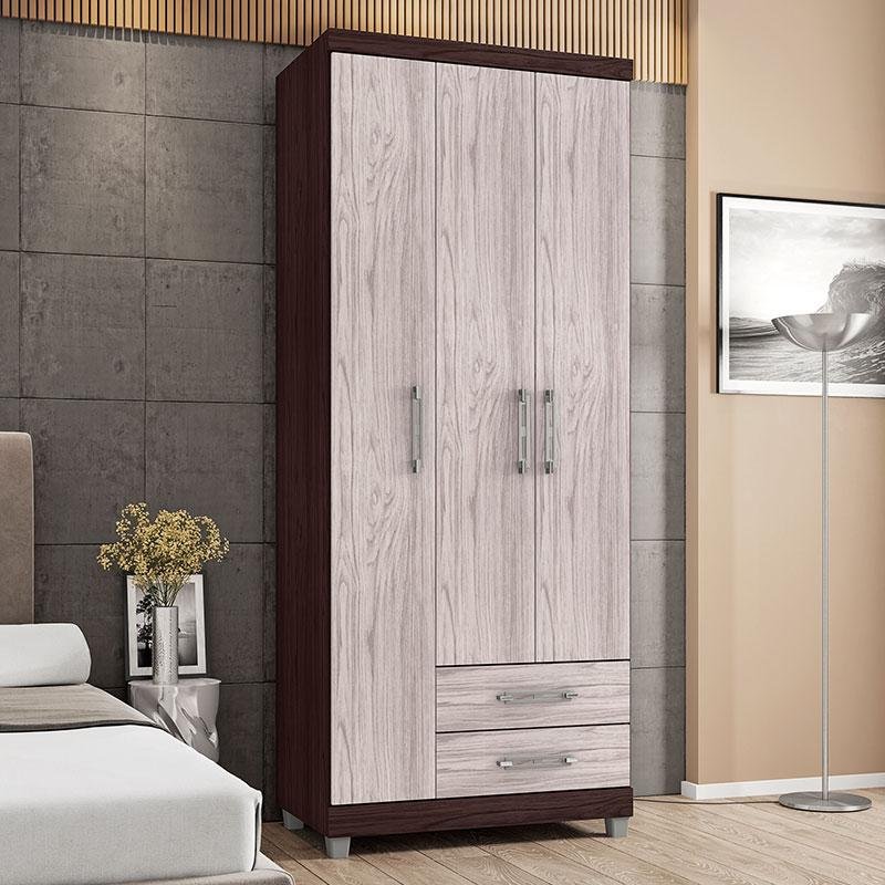 Guarda Roupa Solteiro Louise 3 Portas Castanho Avelã - AJL | MadeiraMadeira