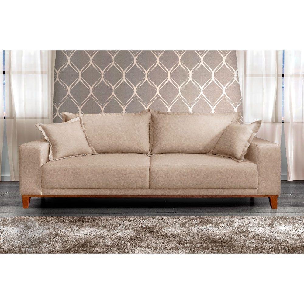 Sofá Fixo Argos 3 Lugares Luxo 200cm Castellar Móbile Bege Claro ...