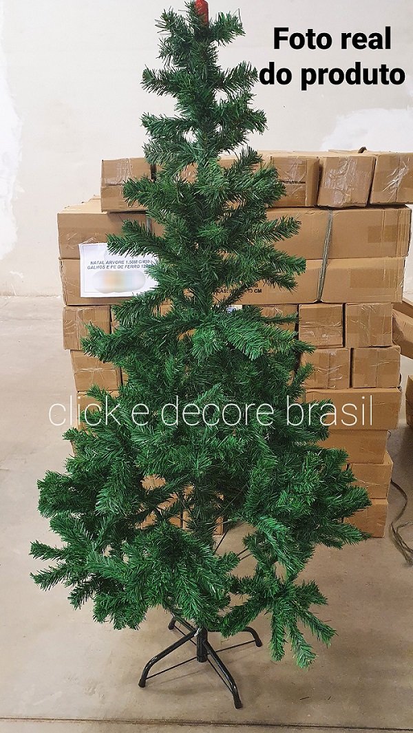 Árvore de Natal Pinheiro Tradicional Verde 1,50m 450 galhos e pé de ...