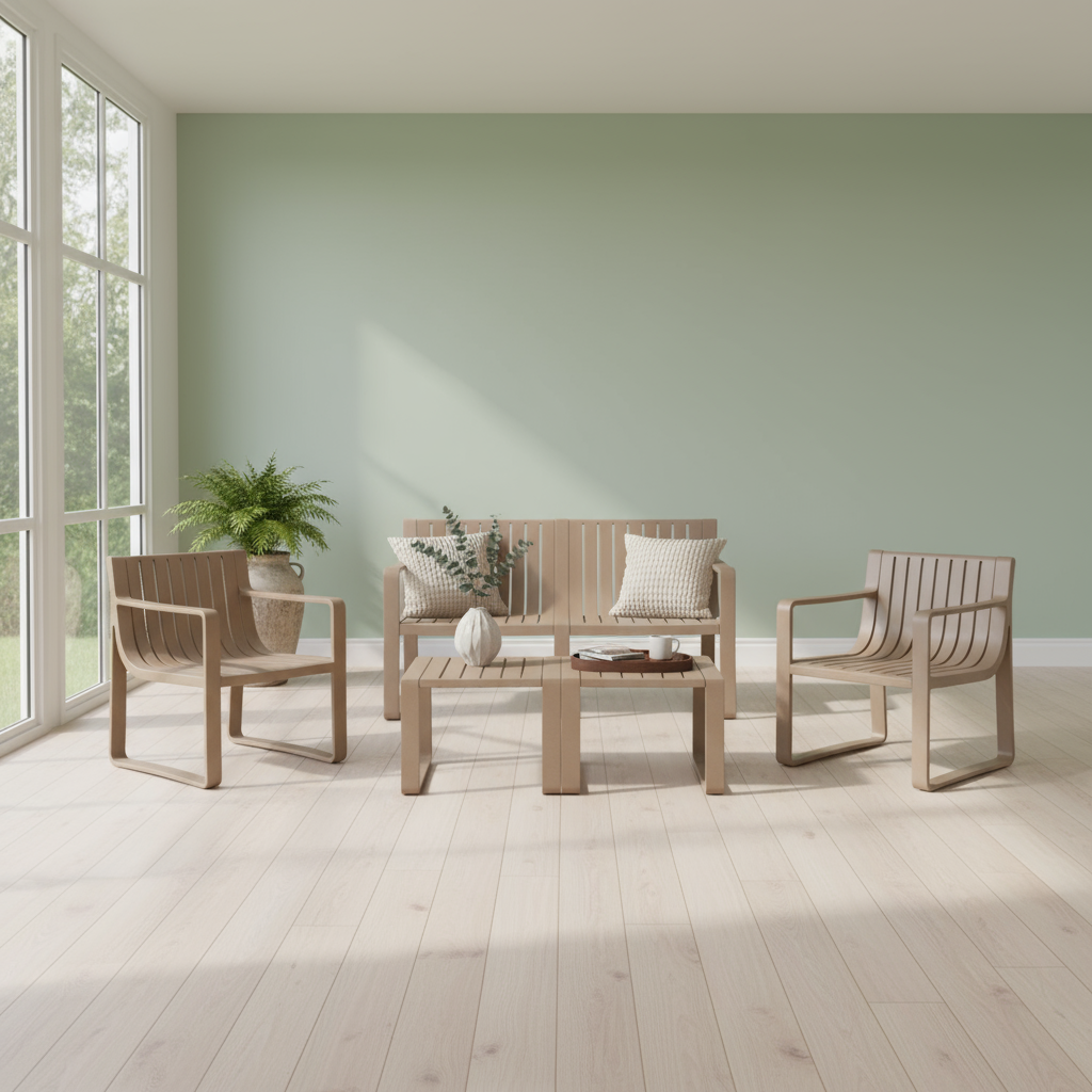 Conjunto para Jardim com Um Sofá, Duas Poltronas e Duas Mesas de Centro ...