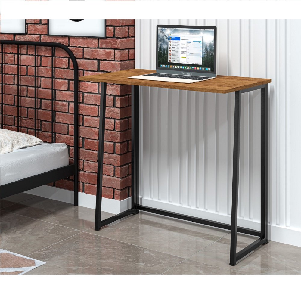 Escrivaninha Mesa Dobrável de 80cm em MDF e Aço Ind. - Preto com Canela ...
