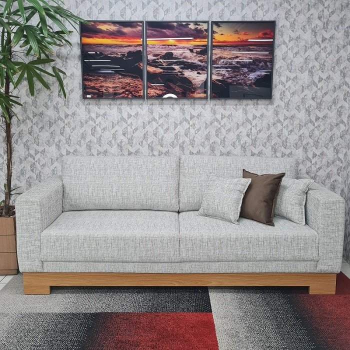Sofá Astúrias 3 Lugares com Molas Ensacadas D'confort Design Linho Bege ...