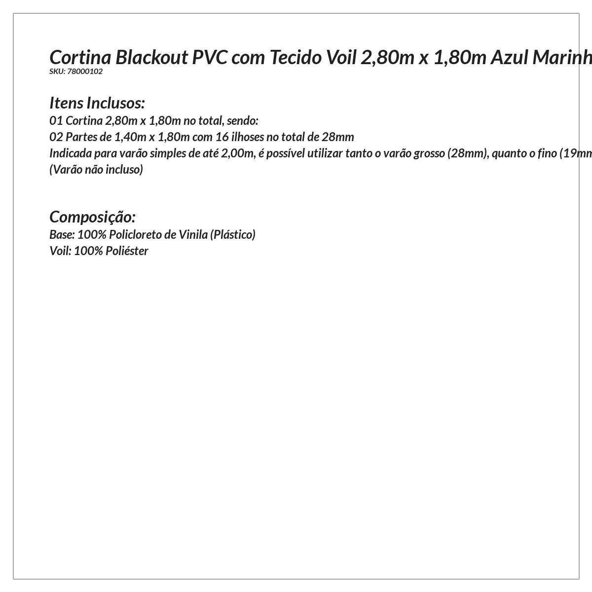 Cortina Blecaute Corta Luz com Voil para Sala ou Quarto Azul Marinho 2 ...