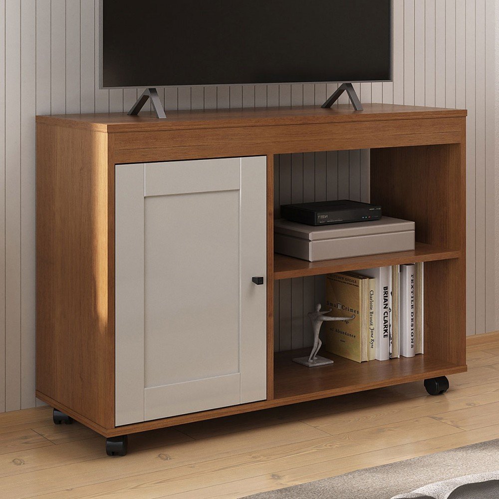Rack para Tv até 42 Polegadas Rio 1 Porta Cinamomo/off White - Pnr Móveis | MadeiraMadeira