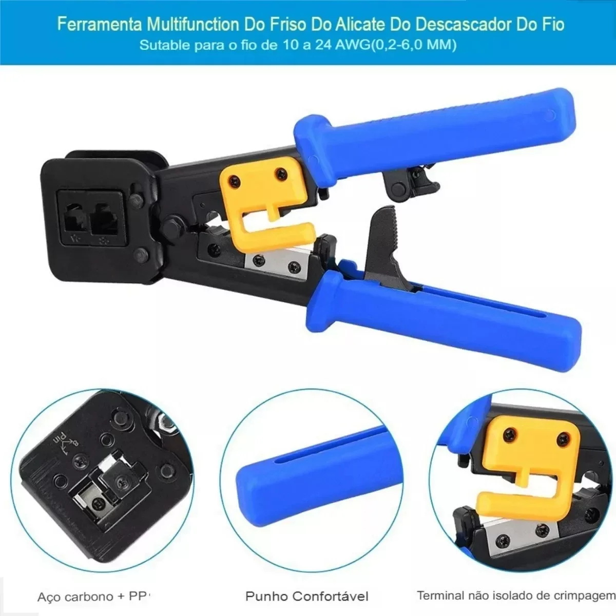 Alicate Crimpar Rj45 Rj11 Rj12 Cabo de Rede Conector Vazado ...