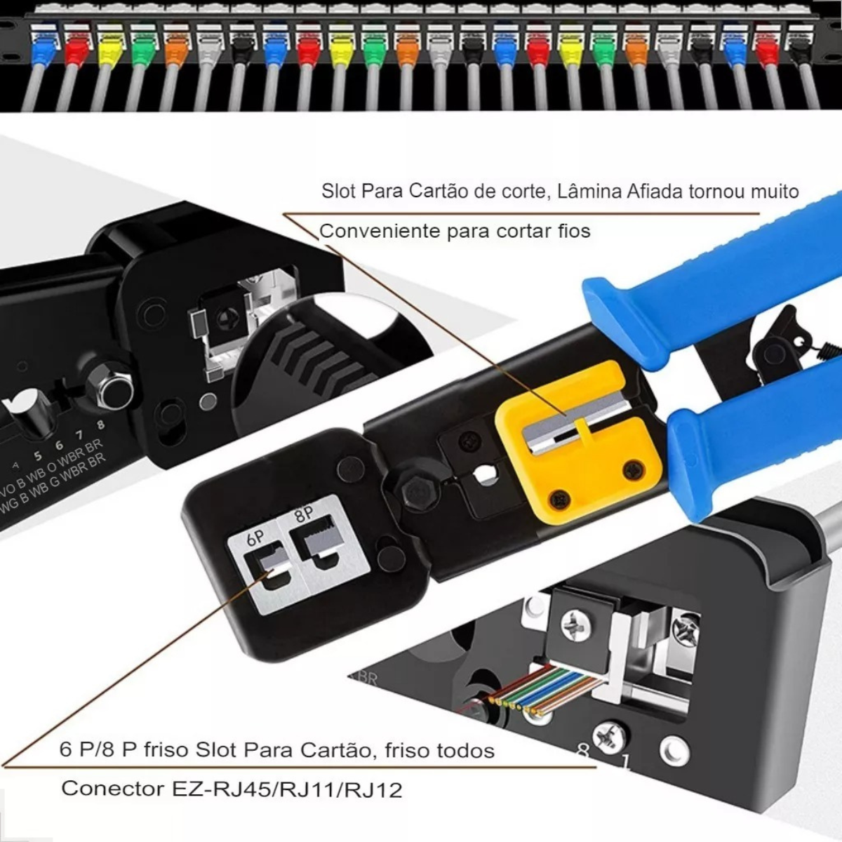 Alicate Crimpar Rj45 Rj11 Rj12 Cabo de Rede Conector Vazado ...